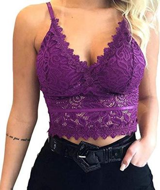 Generic Crop Top Dentelle Push Up - Haut en dentelle pour femme - Ventre nu - Bralettes sexy - Soutien-gorge en dentelle transparente - Bretelles - Haut court