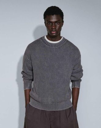 Cotton On Box-Fit-Strickpullover mit Rundhalsausschnitt in Grau-Schwarz