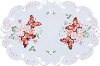 Matches 21 Tischdecke Lucie 30 x 45 cm oval Schmetterlingsstick & Cutwork Deckchen Fr&uuml;hlingsdeko Polyester