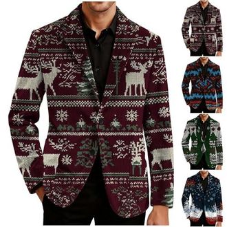 Generic Vestes de costume de Noël en velours côtelé pour homme - Blazer amusant à manches longues - Revers boutonné - Tenue de Noël décontractée - Costume de 
