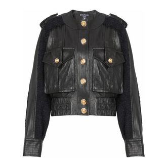 Balmain Bomberjacke aus Leder und Tweed - - Jackets - Damen - Schwarzk - XS