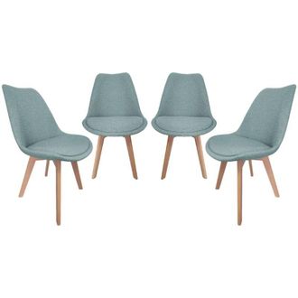 Sweeek 4er-Set skandinavische St&uuml;hle aus Buchenholz und Stoff