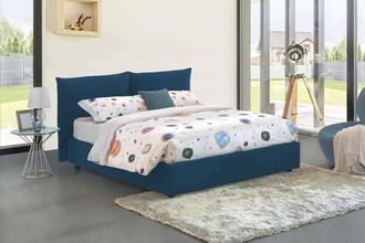 Talamo Italia Tiziana Doppelbett, Bettkasten mit Stoffbezug, 100 % Made in Italy, &Ouml;ffnung vorne, geeignet f&uuml;r Matratze 160 x 190 cm, Blau