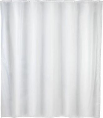 WENKO Anti-Schimmel Duschvorhang Wei&szlig;, Textil-Vorhang mit Antischimmel Effekt f&uuml;rs Badezimmer, waschbar, wasserabweisend, mit Ringen zur Befestigung an der 