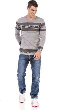 Cipo & Baxx Herren Pullover CP243 Grau - Stylischer Strickpullover im modernen Design mit hohem Perfekt f&uuml;r Freizeit, Alltag & Coole Streetwear Outfits - CP243 Gr