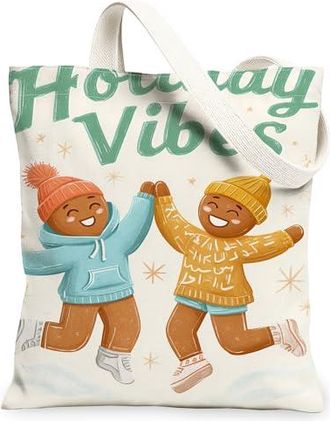 Generic Sacs fourre-tout en toile Holiday Cheer, motif dhiver amusant, sacs de courses r&eacute;utilisables, l&eacute;gers et lavables avec bandouli&egrave;re en toile pour T, Cr&egrave;