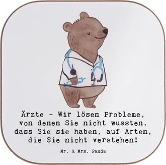 Mr. & Mrs. Panda Tischuntersetzer Arzt Probleme L&ouml;sen - Geschenk, Krankenhaus, Beruf, &Auml;rzte, Internist, Medizin, Notfallmediziner, Coaster, Untersetzer f&uuml;r Gl&auml;ser, Gla