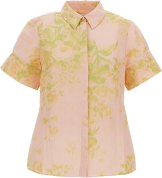 Erdem Femme, Blouses et Chemises, Rose, Taille: 36 FR Floral Short-Sleeve Linen Shirt