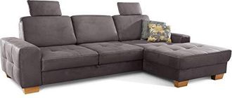 Cavadore Cavadore Ecksofa Puccino mit Federkern, verstellbarer Rückenlehne und 2 Kopfstützen / Couch in L-Form im Landhausstil / 281 x 86 x 178 cm / Mikrofaser