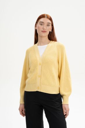 Mela Damen vegan Rippenstrickjacke Bhuma Butterblume Melange Gelb