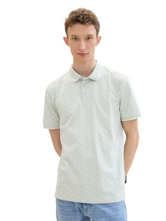 Tom Tailor Herren Piqué Poloshirt mit Muster, sea foam multi mini wave, XXL