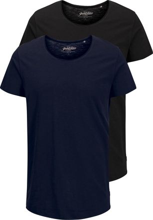 Jack & Jones Herren JJEBAS Tee SS U-Neck 2-Pack, Navy Blazer/W. Black, XXXL