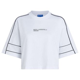 Karl Lagerfeld Karl Lagerfeld Jeans Relaxed Cropped Piping Tee, Women, White, T-Shirt