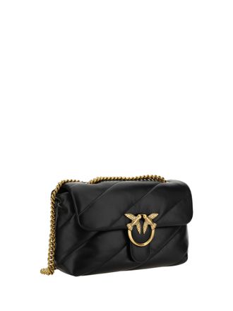 Pinko Womens Shoulder Bag Love Classic Black-Antique Gold Calf Leather Black/antique