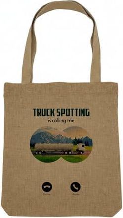Fabulous Sac Shopping Tote Bag Aspect Lin - Truck Spotting Is Calling Me - Sac de Courses Toile Epaisse 360g Beige Naturel Cabas Port&eacute; Epaule Solide Imprim&eacute; en