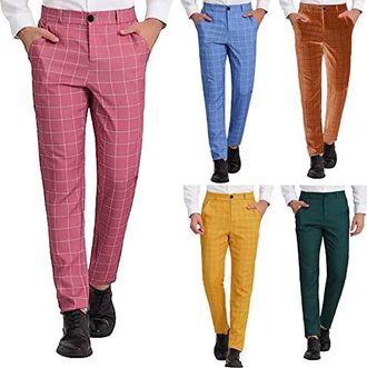 Generic Pantalon décontracté à carreaux pour homme - Pantalon de costume à carreaux pour homme - Coupe ajustée - Taille moyenne - Style vintage - Pantalon élé