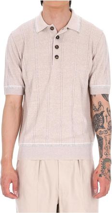 Eleventy Homme, Tops, Rose, Taille: L Polo &agrave; torsades en lin et coton