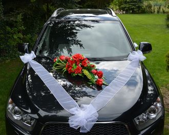 APM Autoschmuck Autodeko Hochzeit Dekor Verschiedene Variante Komplett (Basis, Blumenstrau&szlig; - Rot Gro&szlig;)