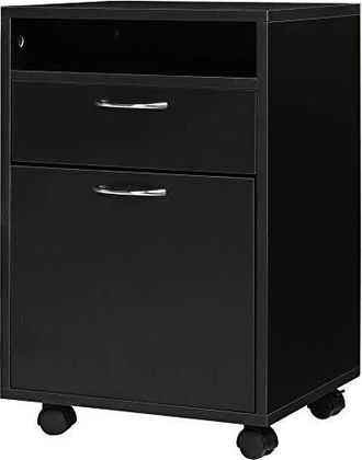 HOMCOM Caisson de bureau rangement bureau sur roulettes tiroir placard niche panneaux particules noir