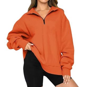Generic Sweat &agrave; capuche zipp&eacute; surdimensionn&eacute; en polaire avec demi-fermeture &eacute;clair pour femme, Orange, XXL