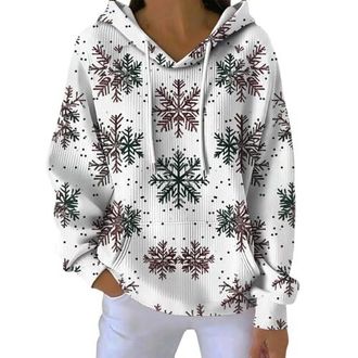 Generic Sweat à capuche de Noël ample pour femme - Sweat-shirt de Noël mignon - Imprimé Père Noël - Pull ample décontracté à manches longues pour entraînement