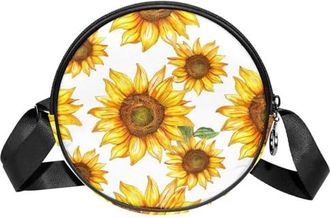 Generic Petit sac &agrave; bandouli&egrave;re rond pour femme, motif tournesol avec fermeture &eacute;clair, bretelles r&eacute;glables, style d&eacute;contract&eacute;, pour femmes et filles