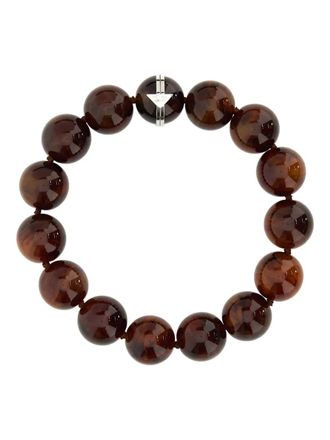Prada collier ras-du-cou serti de perles - Marron