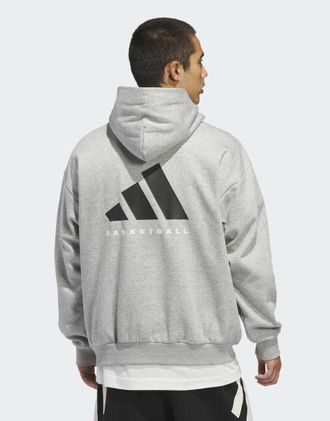 adidas adidas Performance - Sweat &agrave; capuche unisexe en polaire style basketball - Gris chin&eacute; moyen