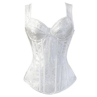 Grebrafan Corset Femme avec Bretelles Bustier Push Up Grande Taille (EUR(50-52) 7XL, Blanc)