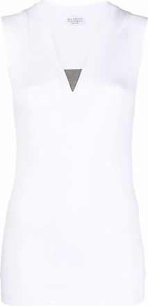 Brunello Cucinelli Femme, Pulls, Blanc, Taille: 38 FR Haut en Jersey C&ocirc;tel&eacute;