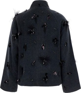 SIMKHAI Sequin-Embellished Wool Blend Coat - Gray