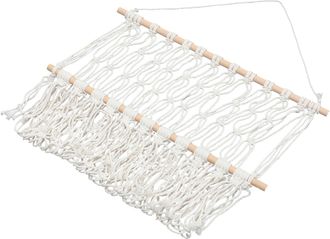 Valiclud Nordischer Handgefertigter Makramee Wandregal Aufbewahrungshängematte Kinderzimmer Wandbücherregal für Plüschtiere Pflanzen und Dekoration Weiß