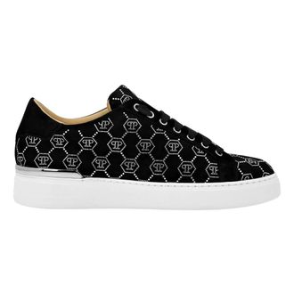 Philipp Plein Nappa Leder Lo-Top Sneakers Strass Monogram - - Shoes - Herren - Schwarzk - 43 EU