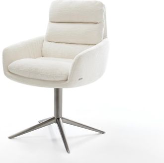 DELIFE Drehstuhl Abelia-Flex mit Armlehnen Bouclé Soft Beige Fußkreuz Graphit 360° drehbar Wippfunktion, Esszimmerstühle