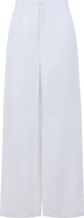 120% Lino Femme, Pantalons, Blanc, Taille: 38 FR Pantalon Large en Lin Ample