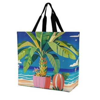 Generic Th&egrave;me Des Plantes De Plage Tropicale Sac Fourre Tout R&eacute;utilisable Tote Bag D&eacute;contract&eacute; Sac A Main Femme Pour Gym Voyage Travail