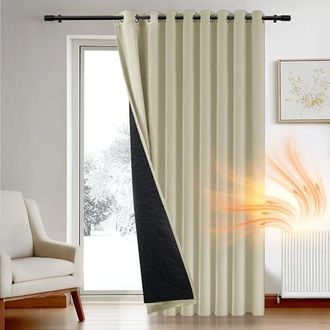 Deconovo Lot de 1 Rideau occultant, Opaque, avec Volants, Thermique, pour Chambre &agrave; Coucher, Salon, Isolation Thermique Dos Noir, 280L X 160H cm (1 Panneaux) B