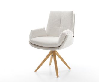 DELIFE Drehstuhl Clea-Flex Boucl&eacute; Creme-Wei&szlig; Holzgestell kantig Natur 180&deg; drehbar, Esszimmerst&uuml;hle
