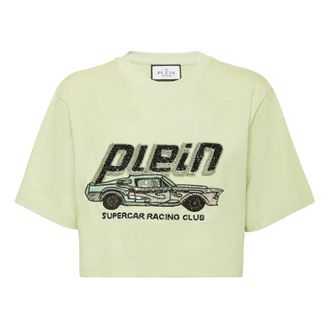 Philipp Plein T-Shirt Crop Car - - Tops - Damen - Gr&uuml;n - L