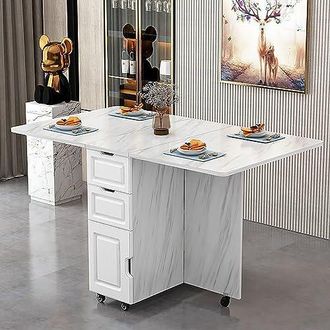 Generic WWERTYY Table à Manger Pliante Extensible à abattants, Table de Cuisine Mobile avec tiroir et étagère de Rangement, Table Polyvalente Extensible avec 