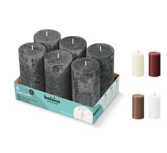 Bolsius Rustikale Stumpenkerzen, 6 St&uuml;ck, schwarz, 6 St&uuml;ck, 7,9 x 12,7 cm, Premium-europ&auml;ische Qualit&auml;t, inklusive nat&uuml;rlichem pflanzlichem Wachs, geruchlos, 