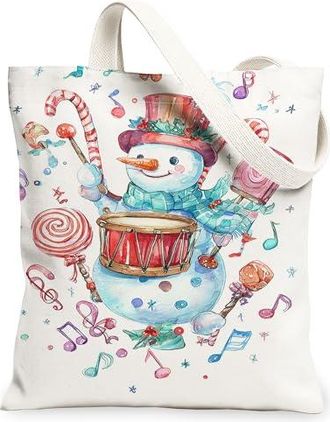 Generic Sacs fourre-tout en toile motif bonhomme de neige, sacs de courses r&eacute;utilisables, amusants, festifs, l&eacute;gers et lavables pour salle de sport, ext&eacute;rieur