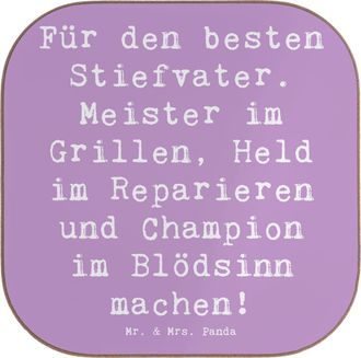 Mr. & Mrs. Panda Quadratischer Untersetzer Spruch Bester Stiefvater - Geschenk, Tassen, Geschenke, gläseruntersetzer, Familie, Coaster, Held reparieren, Glas, für Gläs