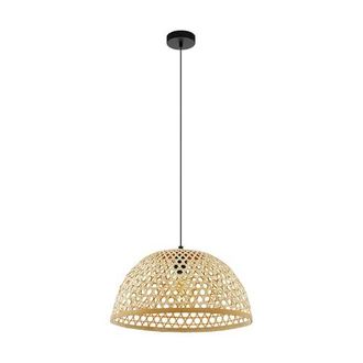 Eglo Pendelleuchte Claverdon, 1 flammige H&auml;ngelampe Vintage, Natur, Boho, Hygge, H&auml;ngeleuchte aus Stahl, Holz in Schwarz, Naturfarben, Esstischlampe, Wohnz