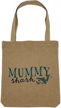 Fabulous Sac Shopping Tote Bag Aspect Lin - Mummy Shark Family Cute - Sac de Courses Toile Epaisse 360g Beige Naturel Cabas Port&eacute; Epaule Solide Imprim&eacute; en Fran