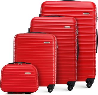 Wittchen Reisekoffer 4er Koffer-Set Rollkoffer Trolley Handgepäck Gepäck Reisekoffer Set Hartschale aus ABS 4 Spinner-Rollen Zahlenschloss Groove Line rot Luft