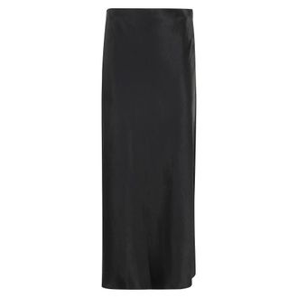 Vince Femme, Jupes, Noir, Taille: 38 FR Jupe Crayon Satin&eacute;e &agrave; Fente Lat&eacute;rale