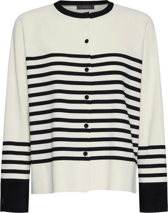 Elena Miro Femme, Pulls, Multicolore, Taille: 44 FR Cardigan en fil m&eacute;lang&eacute; viscose &agrave; rayures et boutons frontaux contrast&eacute;s