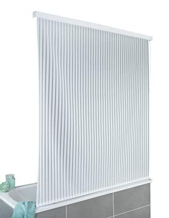 WENKO Store de Douche | Rideau de Douche d&eacute;roulant | Fixation Plafond | Fixations incluses | Aluminium | Plastique recycl&eacute; et Recyclable PEVA | 132x240x5 cm