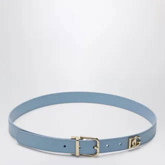 Dolce & Gabbana Kalbslederg&uuml;rtel mit Logo-Plakette in Hellblau